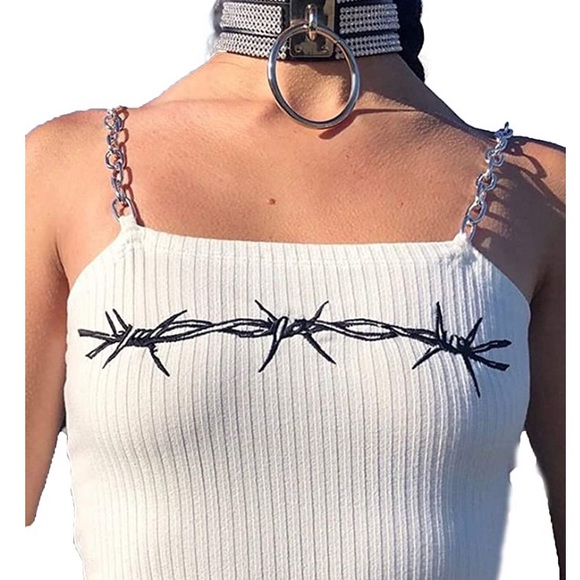 Tops | White Ribbed Chain Crop Top Barbed Wire Egirl | Poshmark